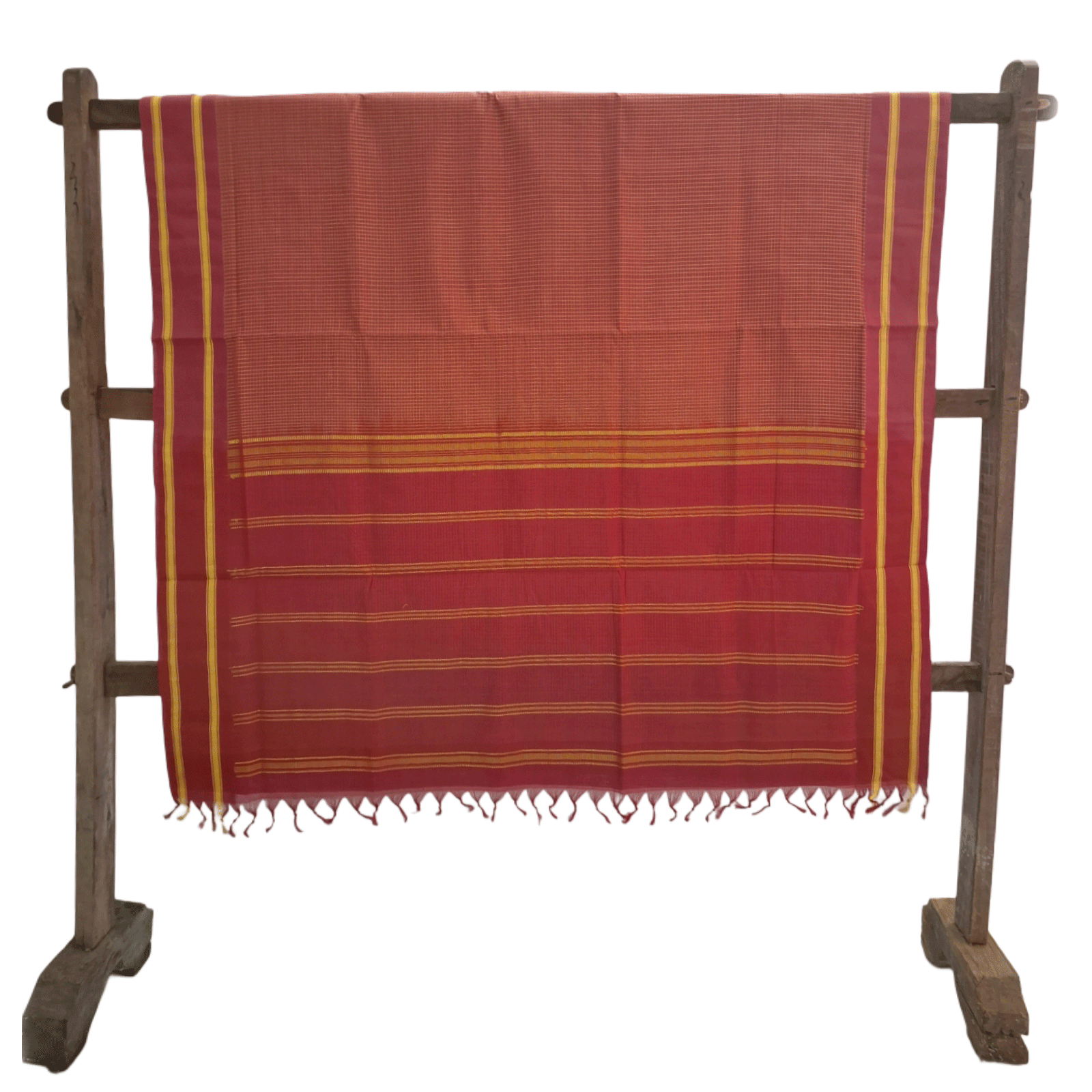 60 count pink checked saree with cut border | udupi saree revival